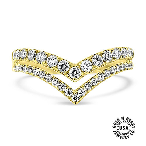 Double Row Chevron Band in 18K Yellow Gold - Gold N Heart Direct